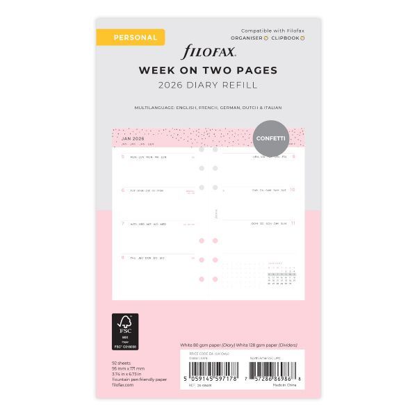 Filofax Personal Filler Woche auf 2 Seiten Confetti 2026
