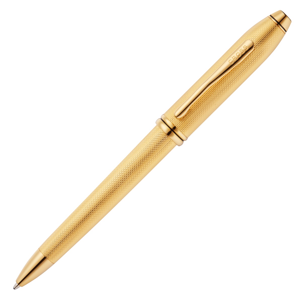 Cross Townsend Poli Plaqué Or 23KT Stylo Bille Gravé Motif Diamant